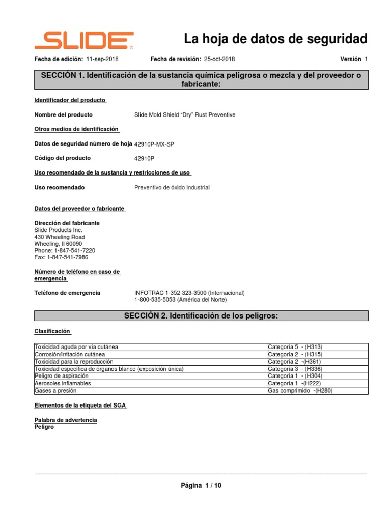 Fds. Slide Mold Shield "Dry" Rust Preventive | PDF | Agua | Toxicidad