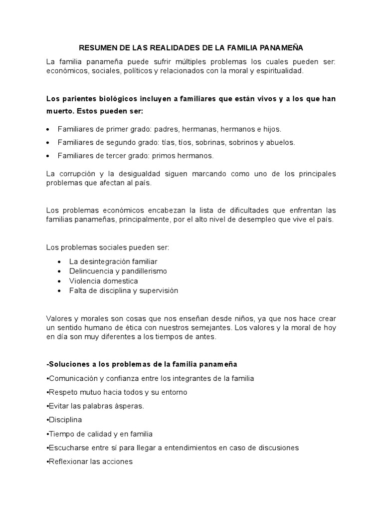 Realidades y problemas de la familia panameña | PDF