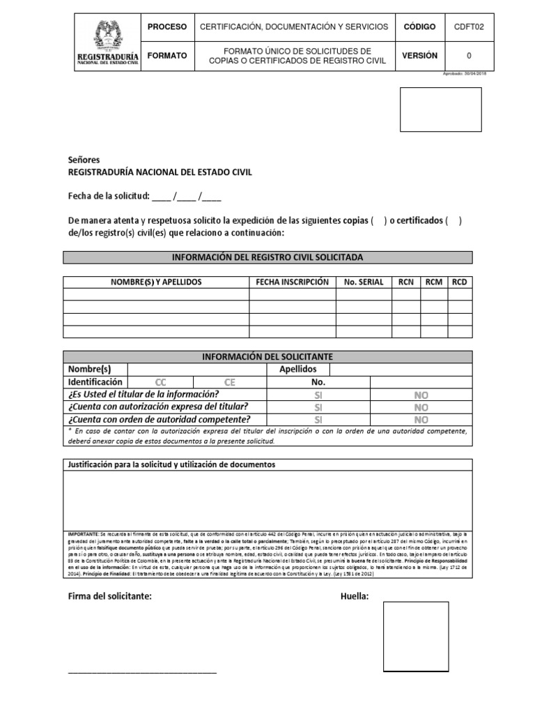 Formato de Registraduria | PDF | Gobierno | Justicia