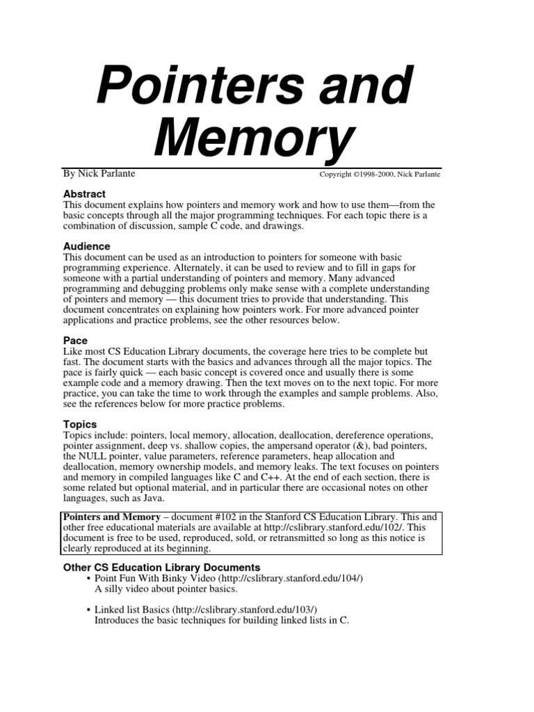 Pointers and Memory: Pointers and Memory - Document #102 in The ...