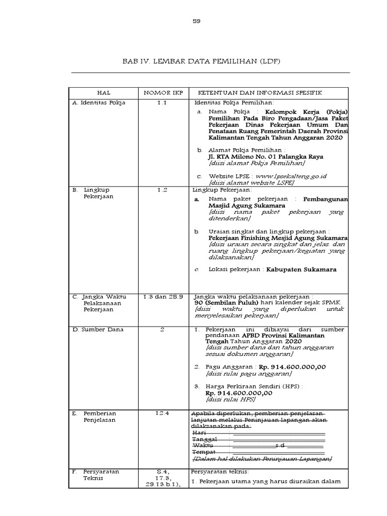 Bab Iv. Lembar Data Pemilihan (LDP) | PDF