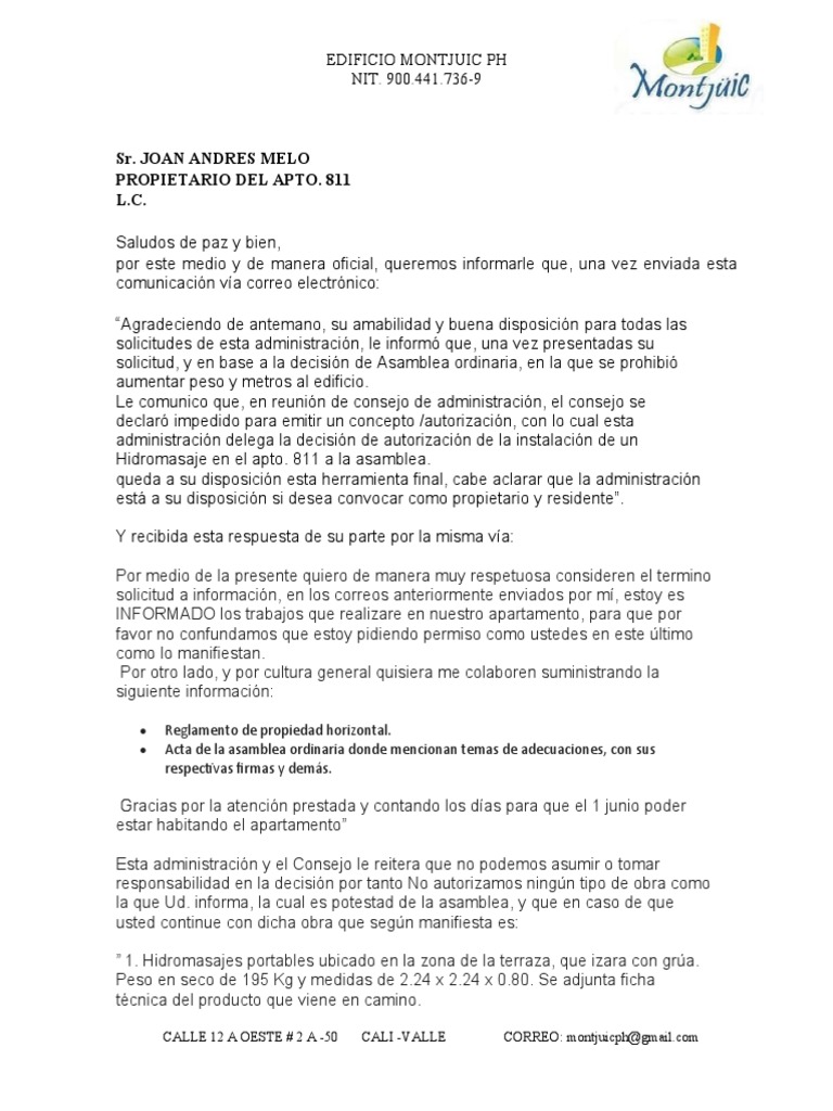 Carta Bienvenida Residente | PDF