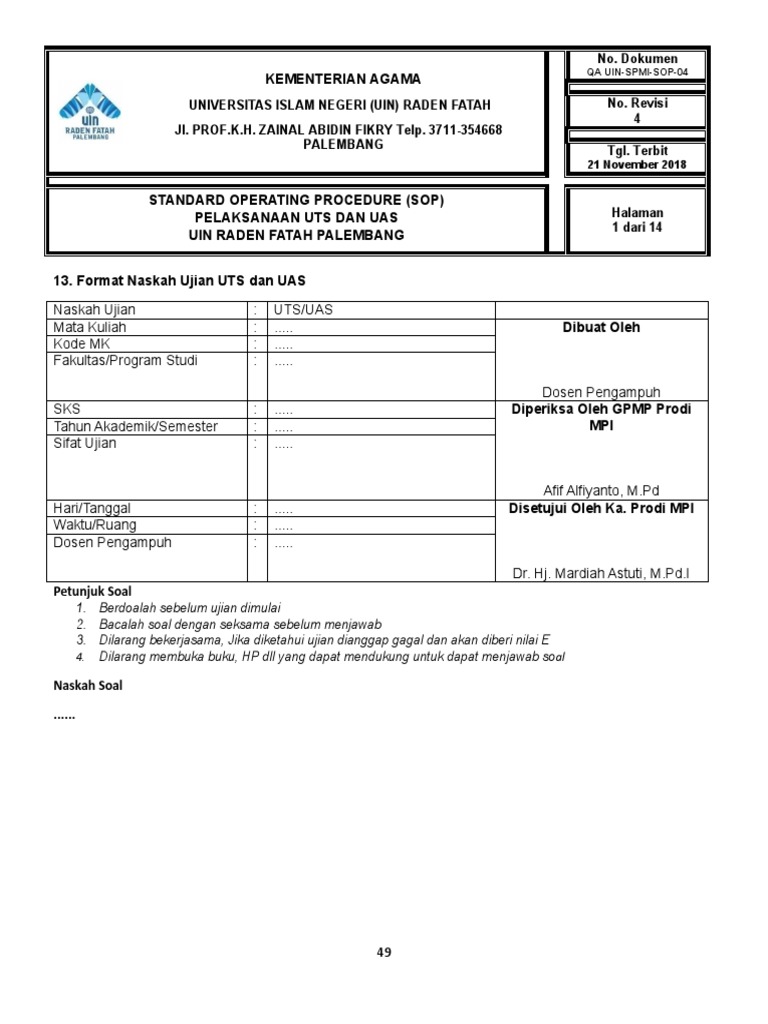 SOP Naskah Soal UTS UAS Prodi MPI | PDF