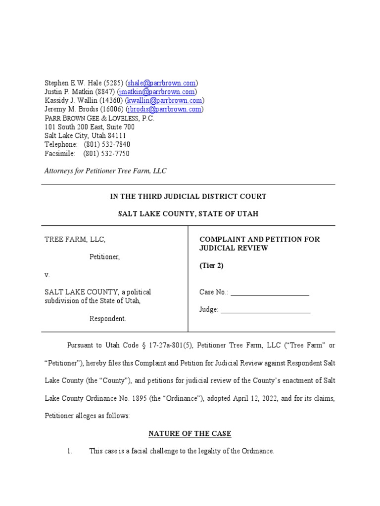 Tree Farm LLC vs. Salt Lake County Ordinance | PDF | Mining | Injunction