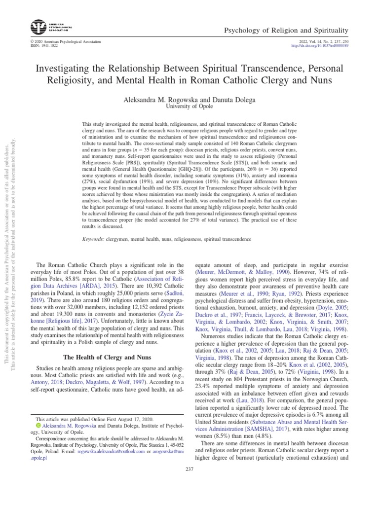 Investigating The Relationship Between Spiritual Transcendence ...