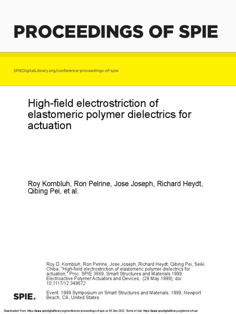 Proceedings of Spie: High-Field Electrostriction of Elastomeric Polymer ...