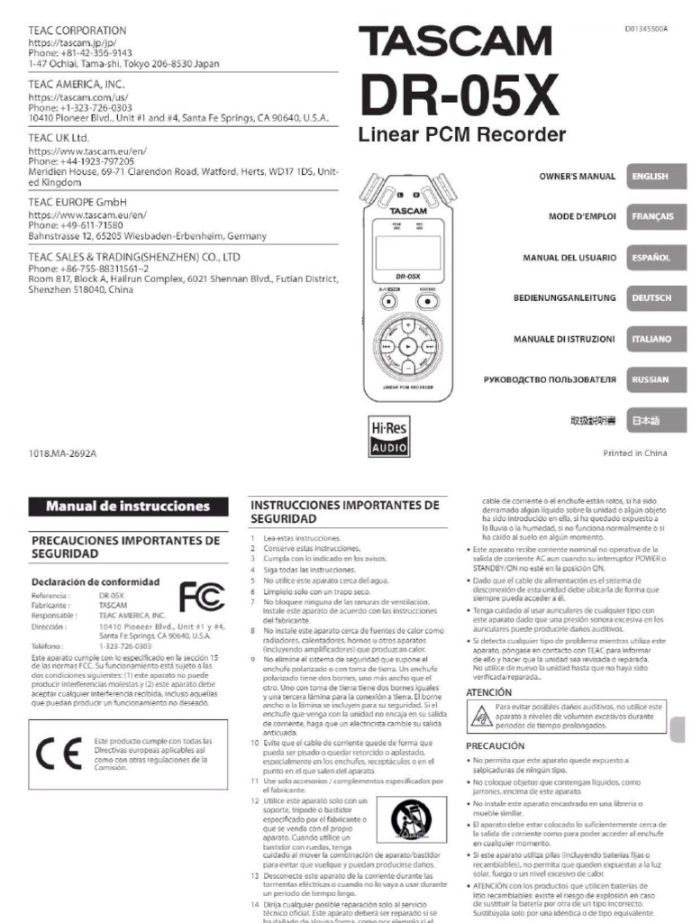 Manual TASCAM DR-05X | PDF