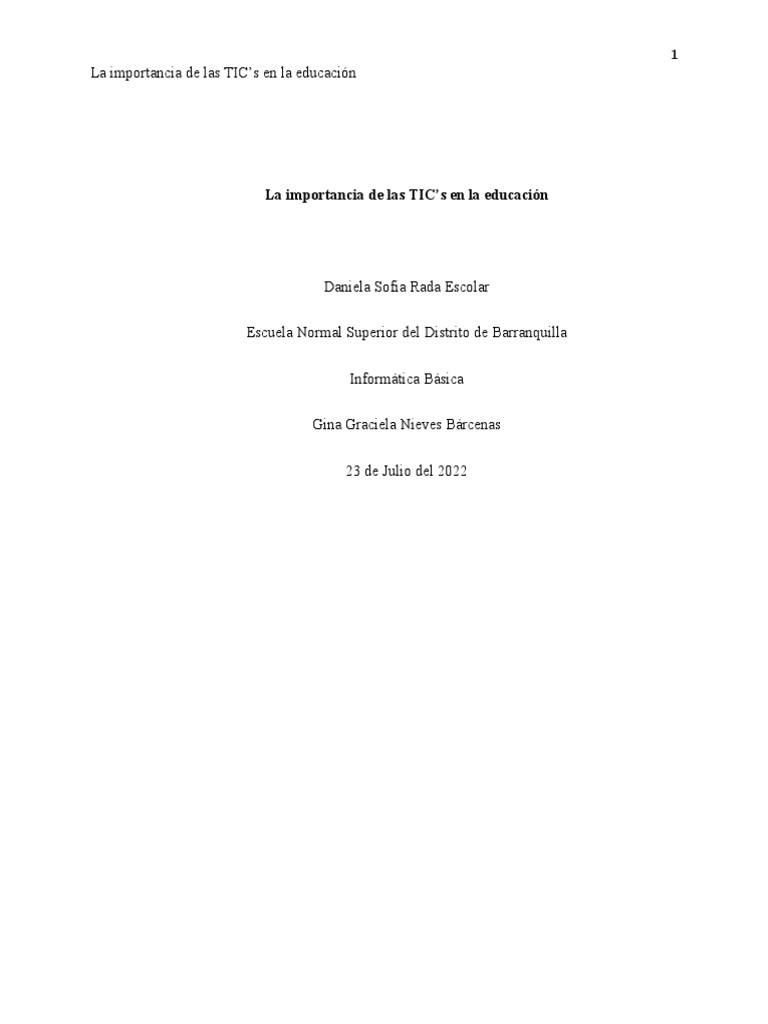 La Importancia de Las TIC. INFORMATICA BASICA | PDF | Tecnología de ...
