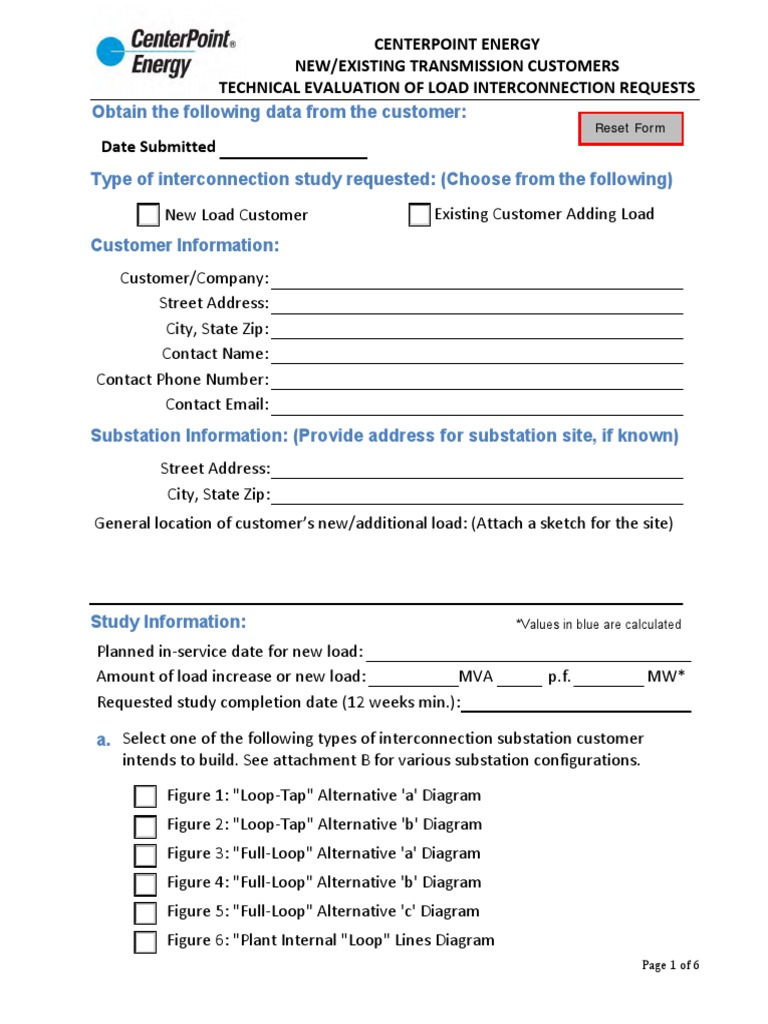 CNP Load Interconnection Data Request Form Rev 030917 | PDF | Electric ...
