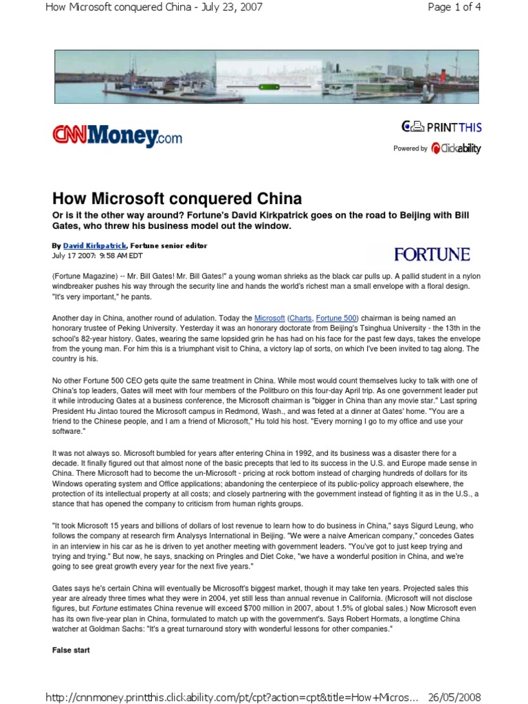Microsoft's Strategy Shift in China | PDF | Business | Computers