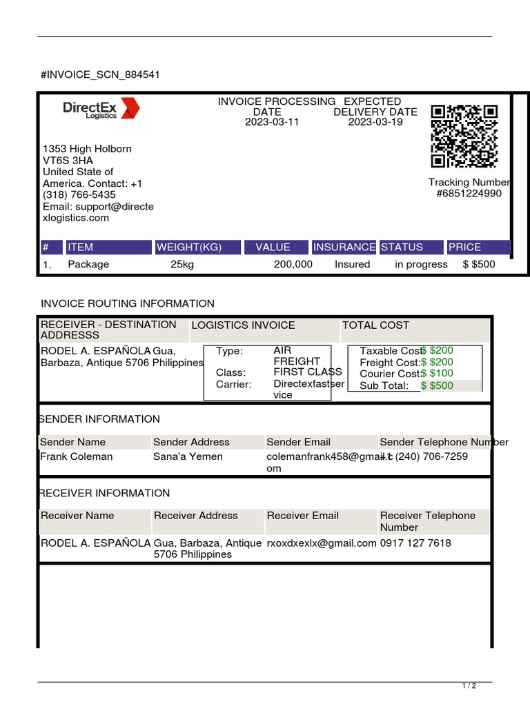Invoice for Air Freight Shipment | PDF | Cargo | Business