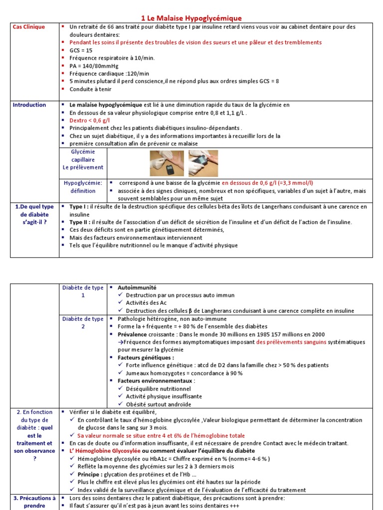Malaise hypoglycémique en soins dentaires | PDF | Hémoglobine glyquée ...
