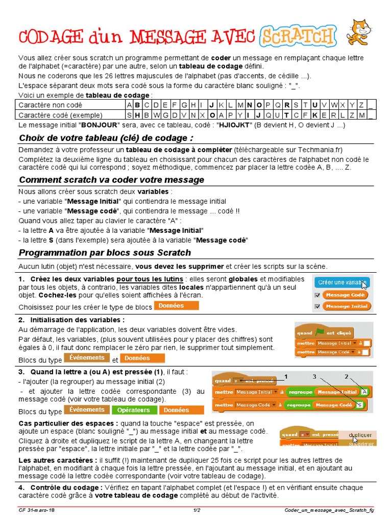 Coder un message avec Scratch | PDF | Codage des caractères | Fichier texte