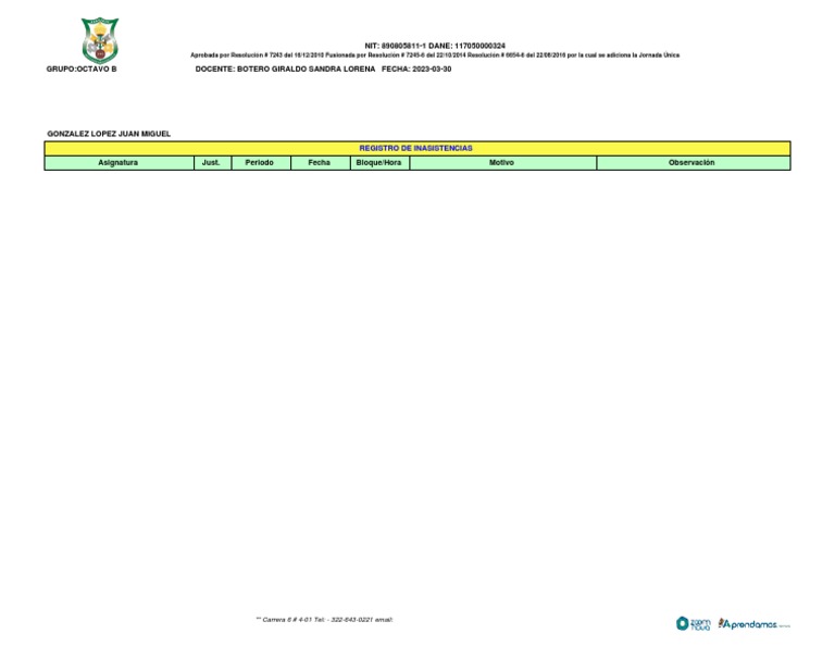 Inasistencia OCTAVO B | PDF