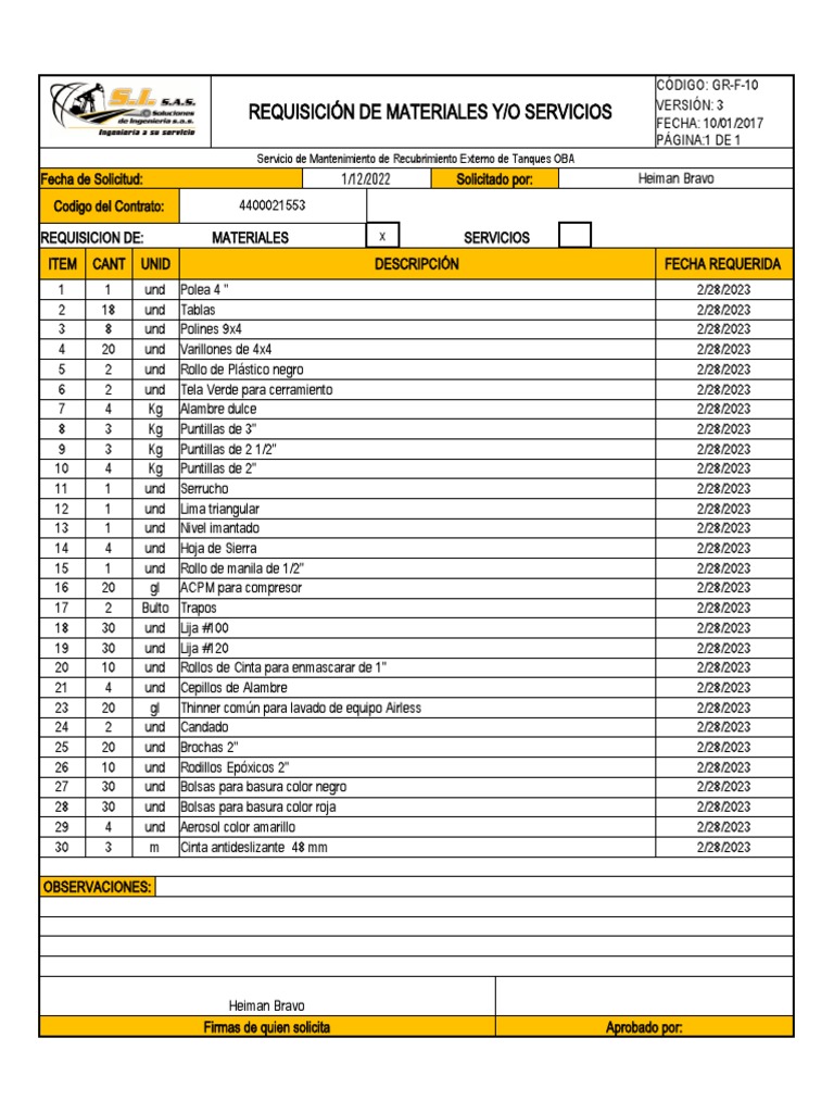 Requisición No.1 Orden Compra 4400021553 Febrero 27 de 2023 | PDF
