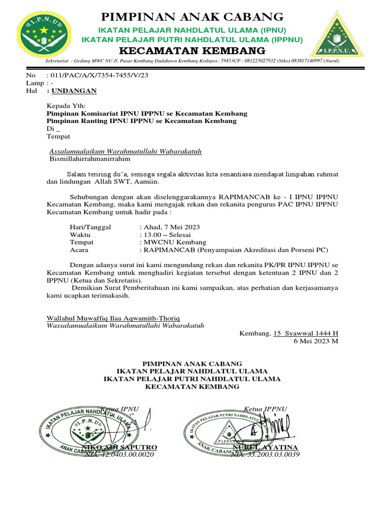 Contoh Surat Undangan RAPIMANCAB | PDF