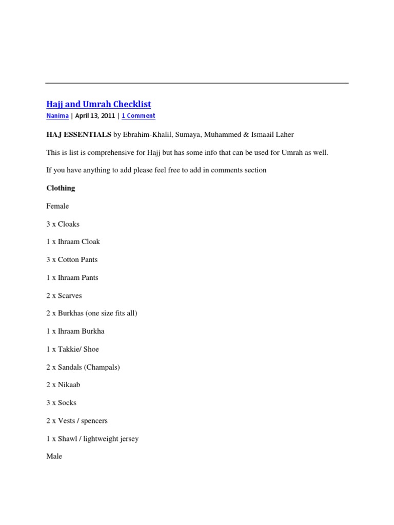 Hajj Checklist | PDF | Hajj | Religion And Belief