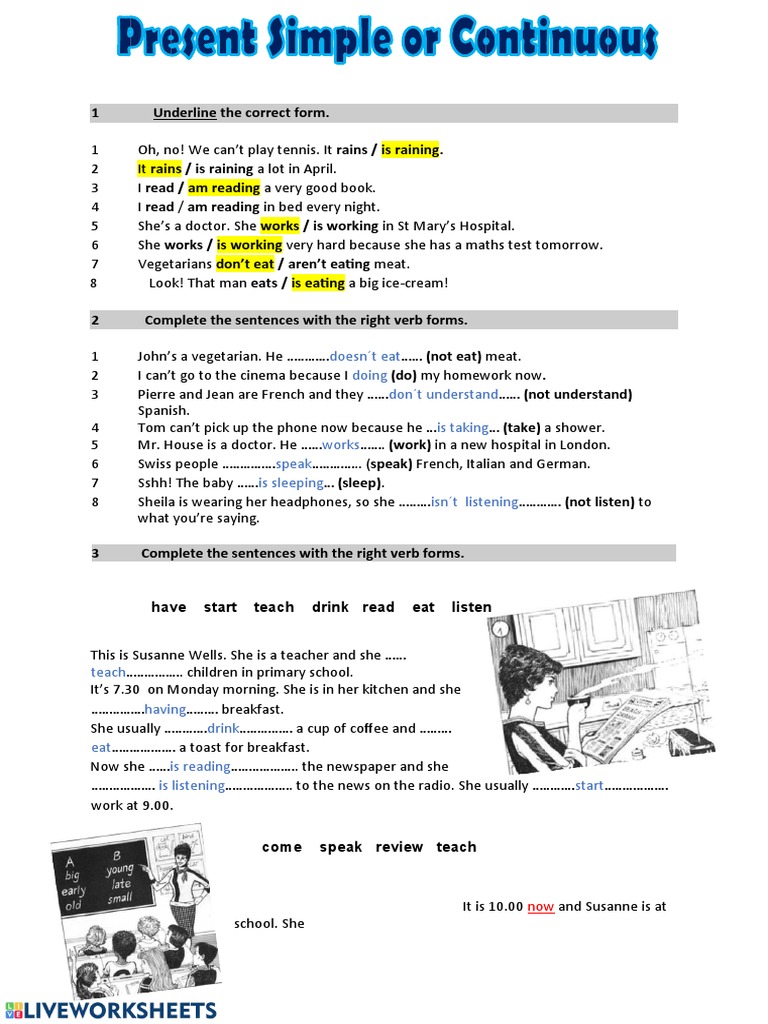 Present Simple or Continuous Rob | PDF