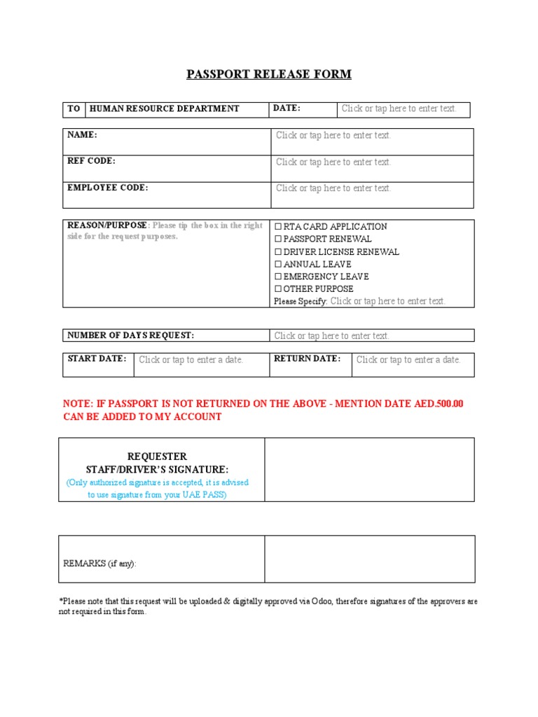 RSL Passport Release Form | PDF