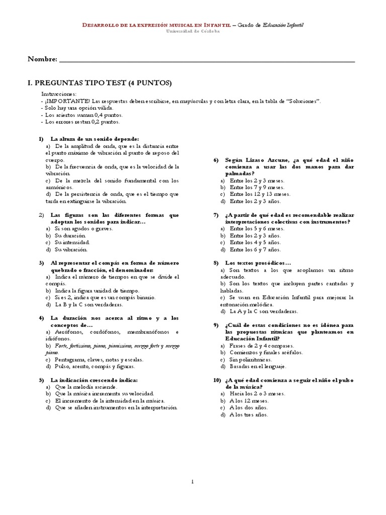 Modelo Examen Musica | PDF | Sonido | Ritmo