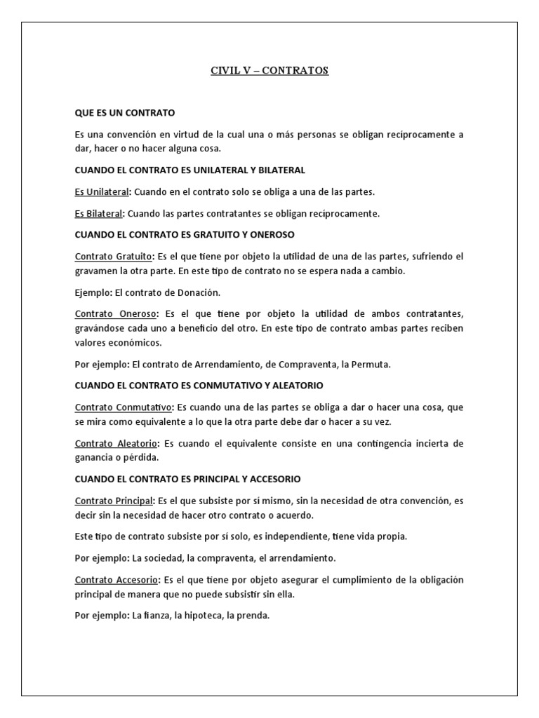 Tipos y Clases de Contratos Civiles | PDF | Finanzas y dinero | Derecho