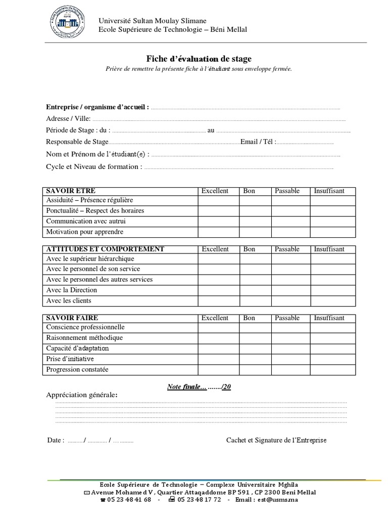 Fiche Evaluation Stage | PDF