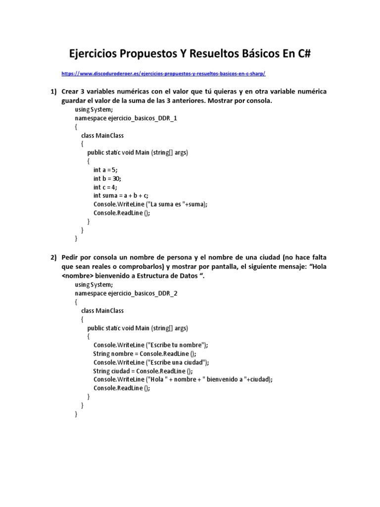 03 Ejercicios Propuestos Y Resueltos Básicos en C# | PDF