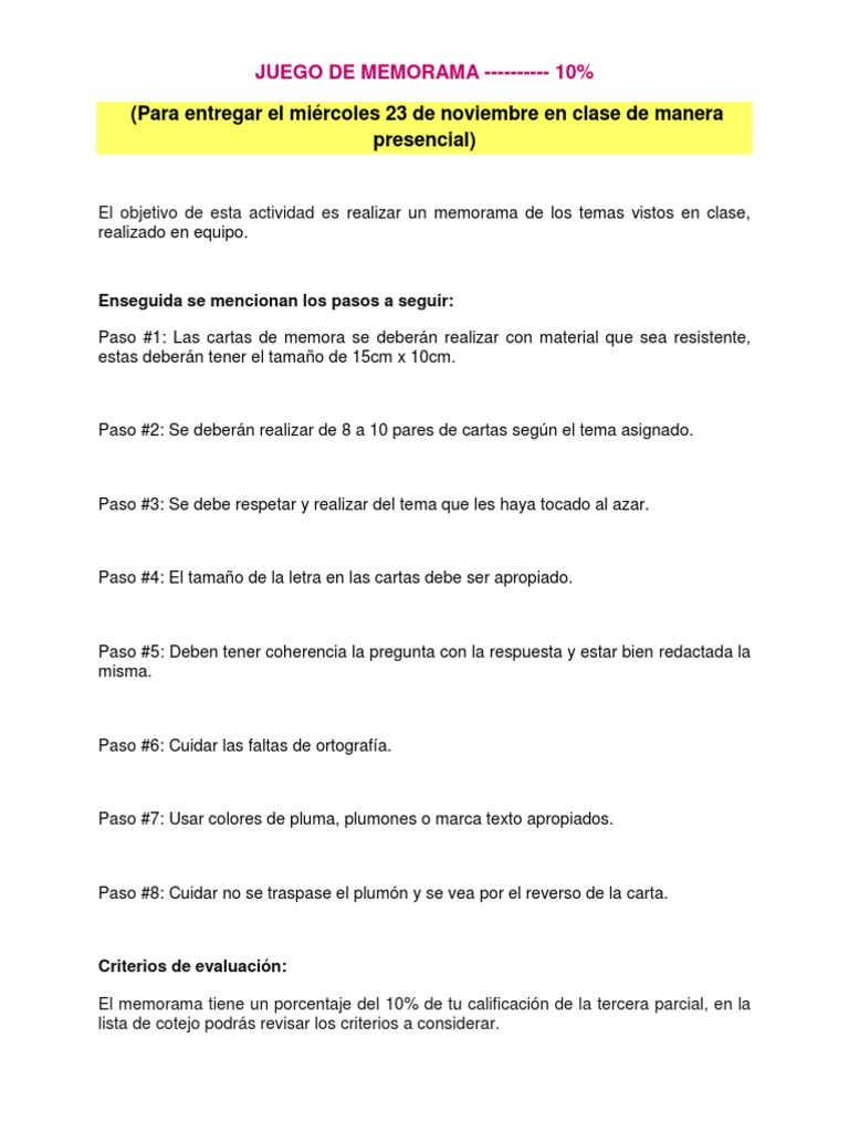 Instrucciones para crear un memorama | PDF | Métodos y materiales de ...
