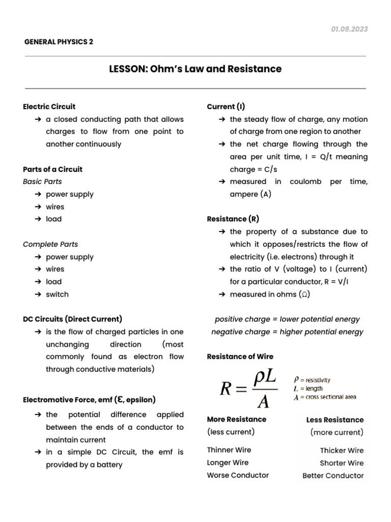 GENPHY2 - Lesson_ Ohm's Law and Resistance | PDF | Electric Current | Voltage