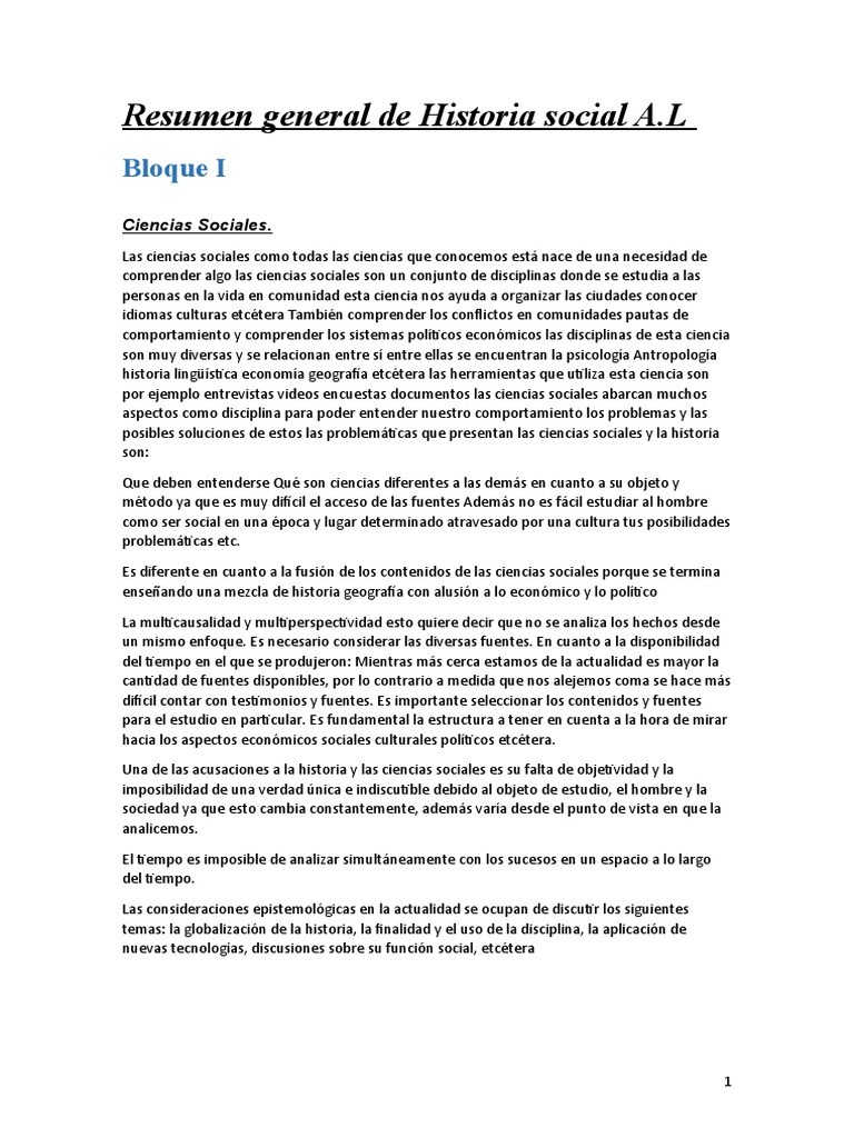 Resumen General de Historia Social A | PDF | Nación