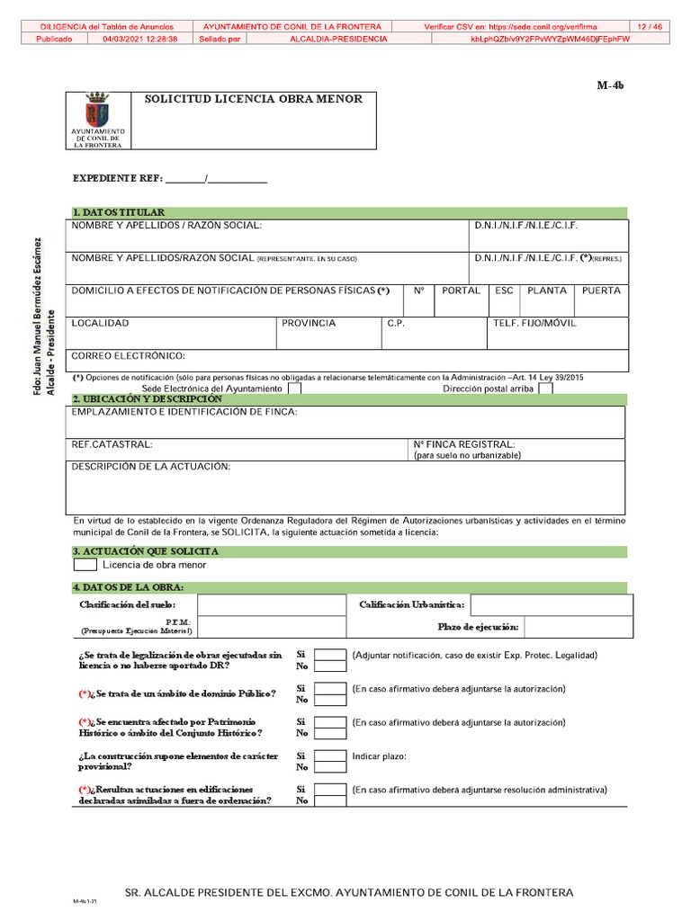 M-4b SOLICITUD LICENCIA OBRA MENOR | PDF