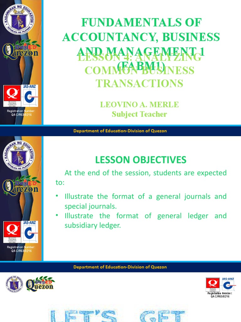 Fabm1 Lesson 4 Books of Accounts | PDF | Debits And Credits | Business ...