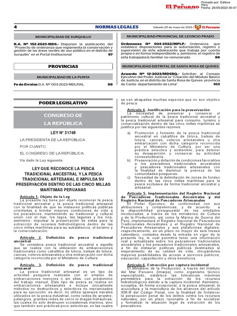 Ley #31749 | PDF | Perú | Pesquería