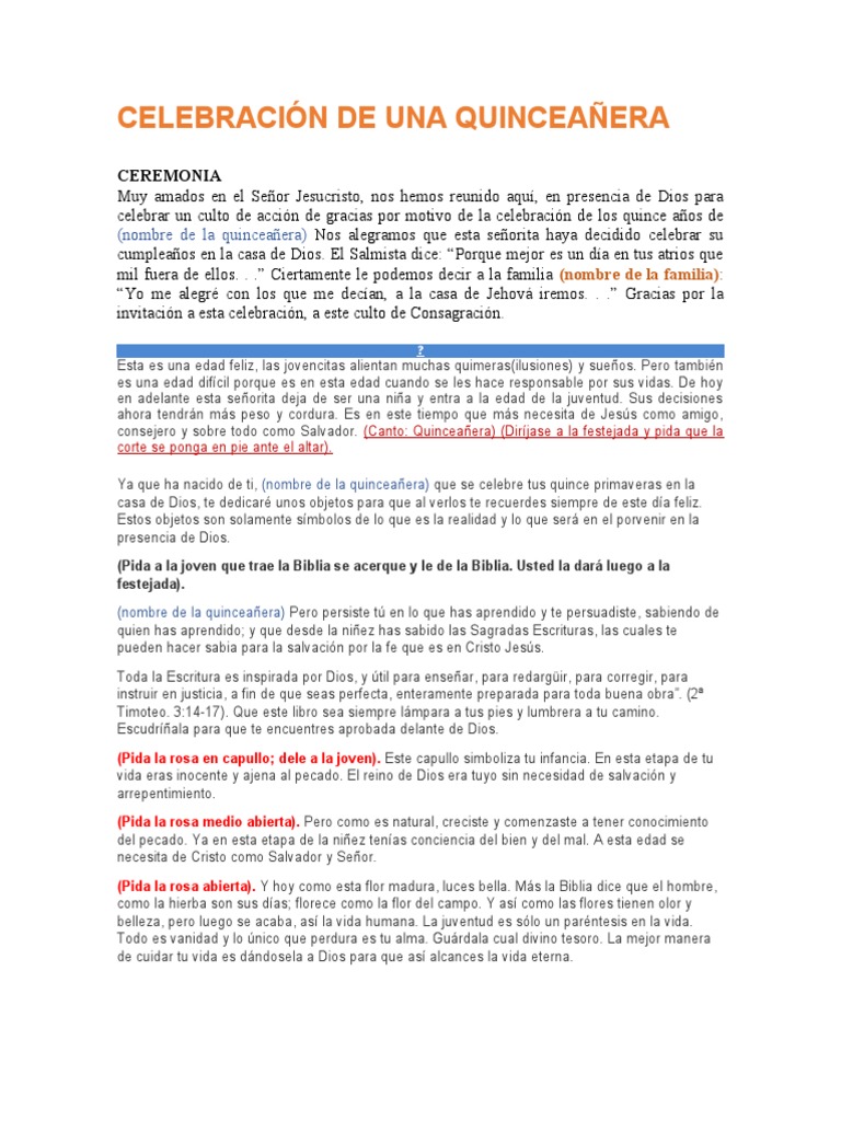 Celebración de Una Quinceañera | PDF | Cristo (título) | Oración