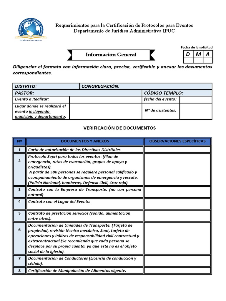REQUERIMIENTOS PARA CERTIFICACIÓN DE PROTOCOLOS EVENTOS IPUC Actualizado 2023 | PDF