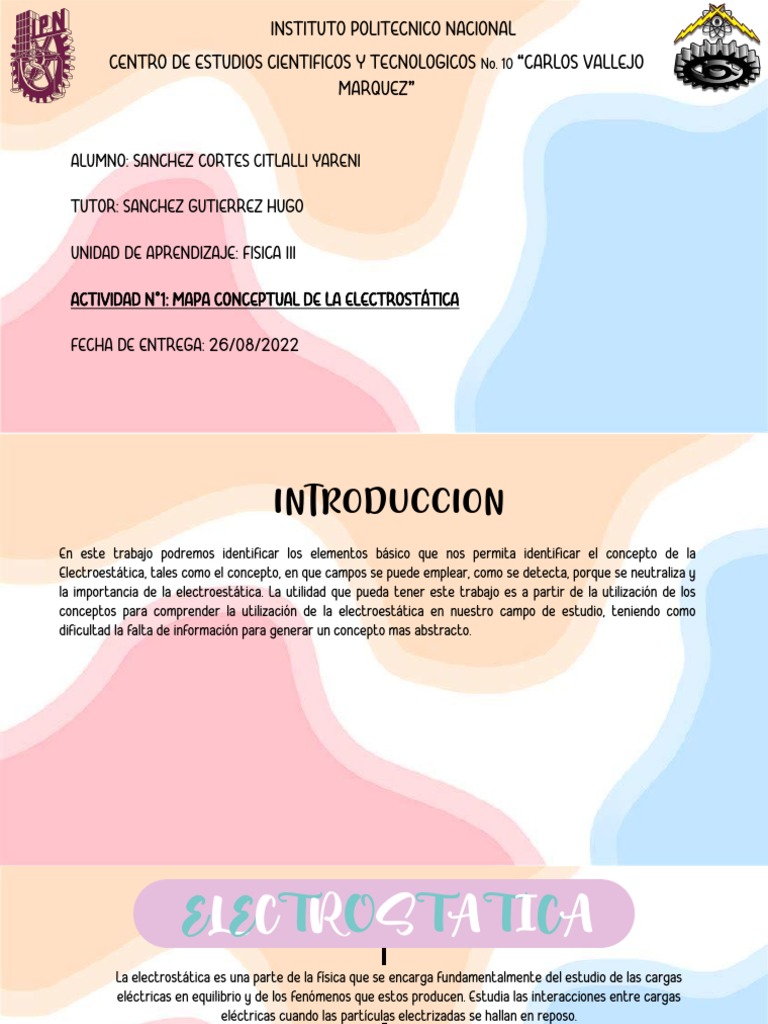 Actividad N°1 Mapa Conceptual de La Electrostática | PDF ...