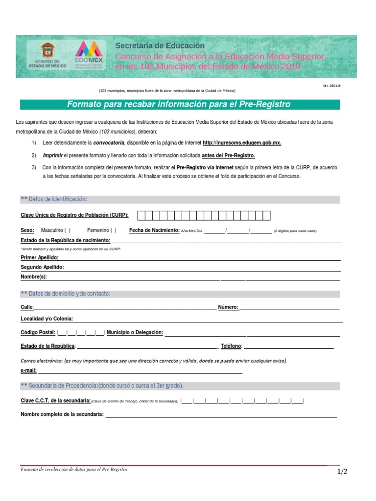 Formato para Recabar Información para El Pre-Registro: Datos de Identificación | PDF | Comunicación