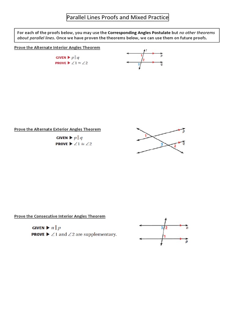 Parallel Lines Proofs and Mixed Practice 2022-2023 | Download Free PDF ...