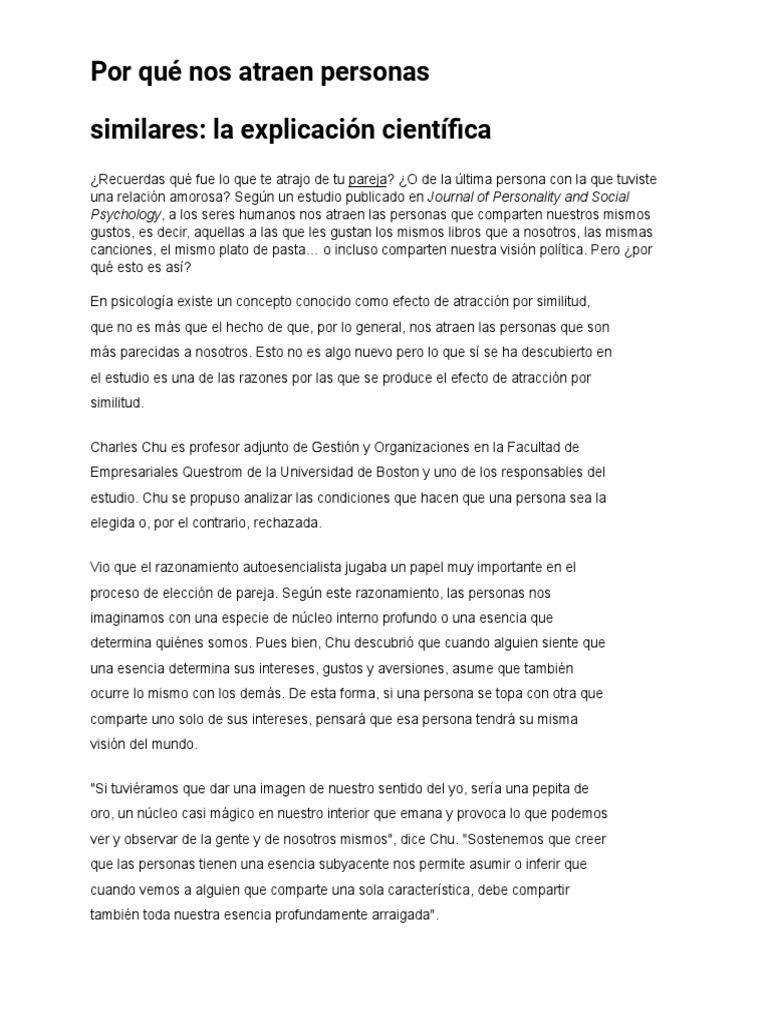 Por Qué Nos Atraen Personas Similares: La Explicación Científica | PDF