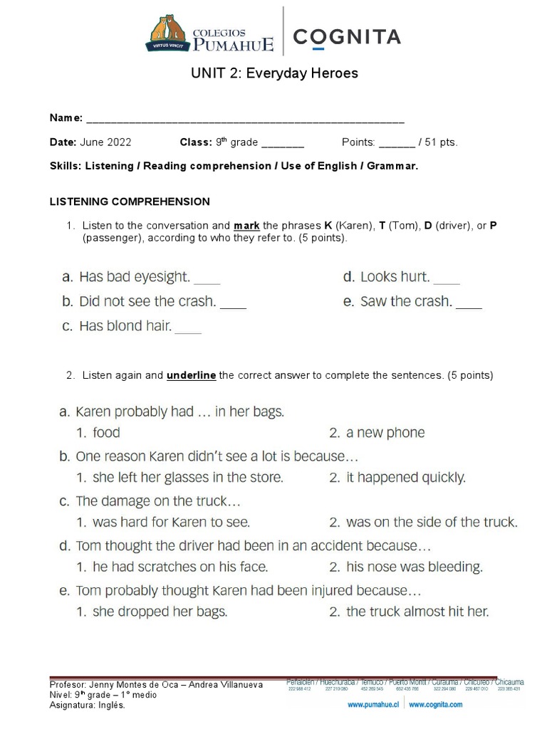 9th Grade - Unit 2 Test | PDF | Teaching Methods & Materials