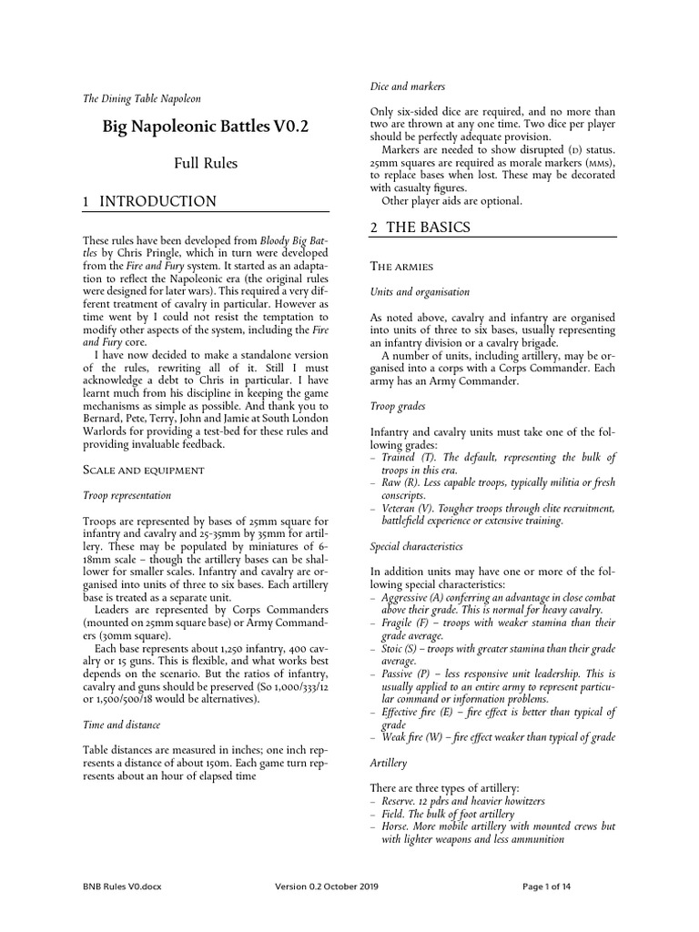 Big Napoleonic Battles Full Rules | PDF