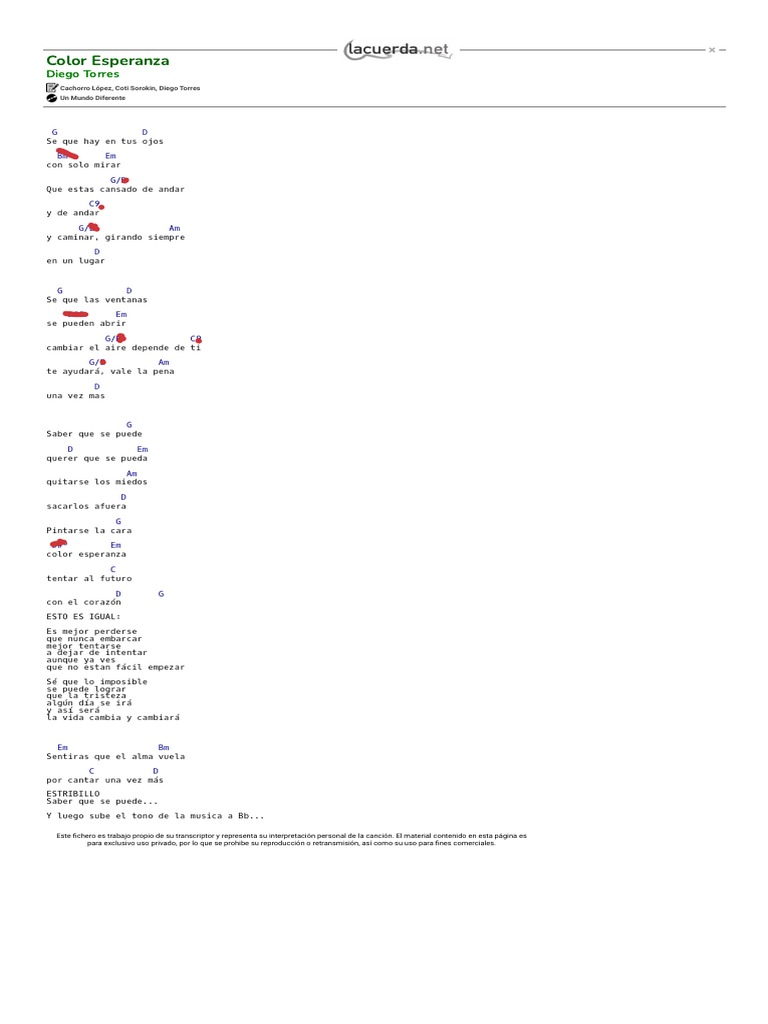 COLOR ESPERANZA, Diego Torres - Acordes | PDF