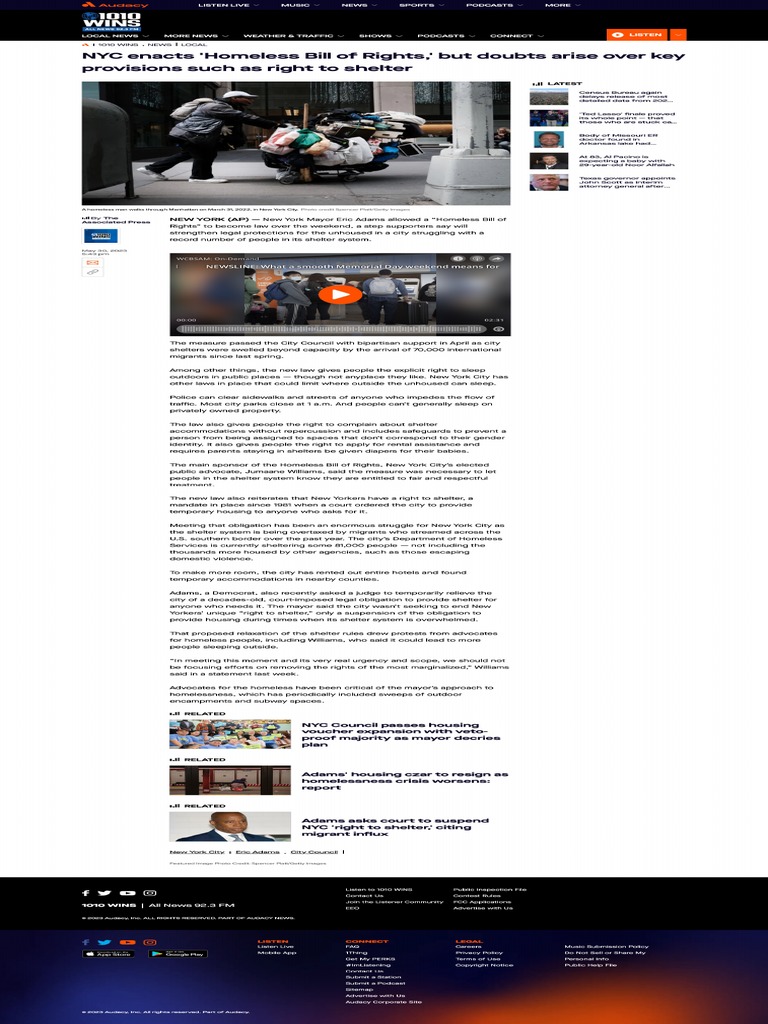 NYC Enacts Homeless Bill of Rights' | PDF NYC Enacts Homeless Bill of Rights' | PDF
