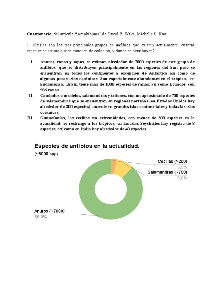 Cuestionario Anfibios | PDF | Anfibio | Tetrápodos