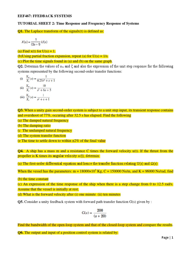 Feedback Systems: Time & Frequency Response Tutorial | PDF | Control ...