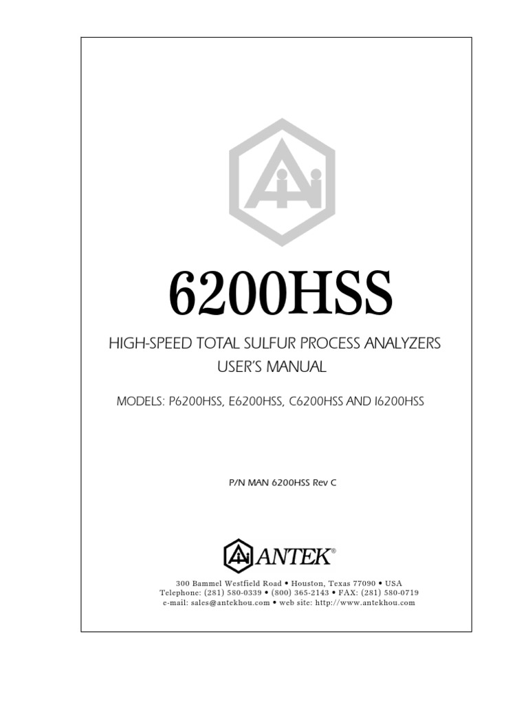 Antek 6200HSS Analyzer Manual-MAN6200HSS RevC | PDF