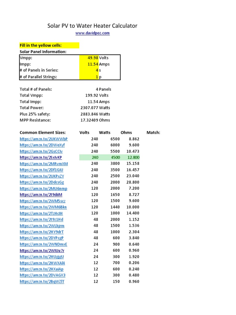 Solar PV Calculator 450 Watt | PDF