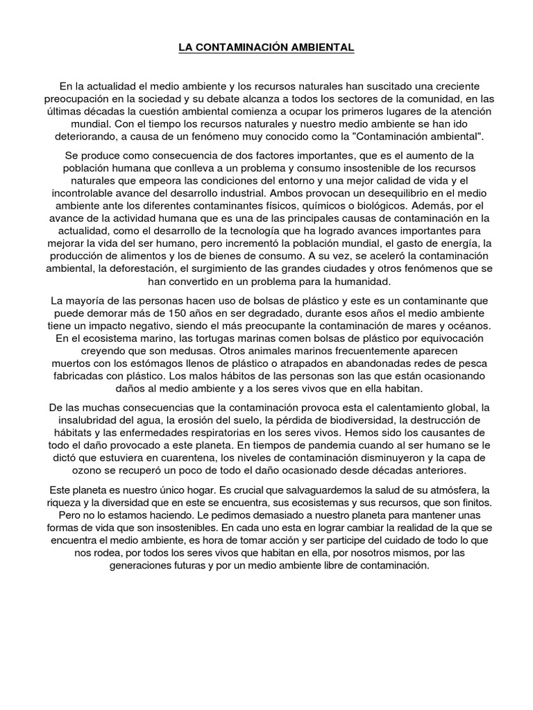 La Contaminación Ambiental | PDF | Entorno natural | Contaminación