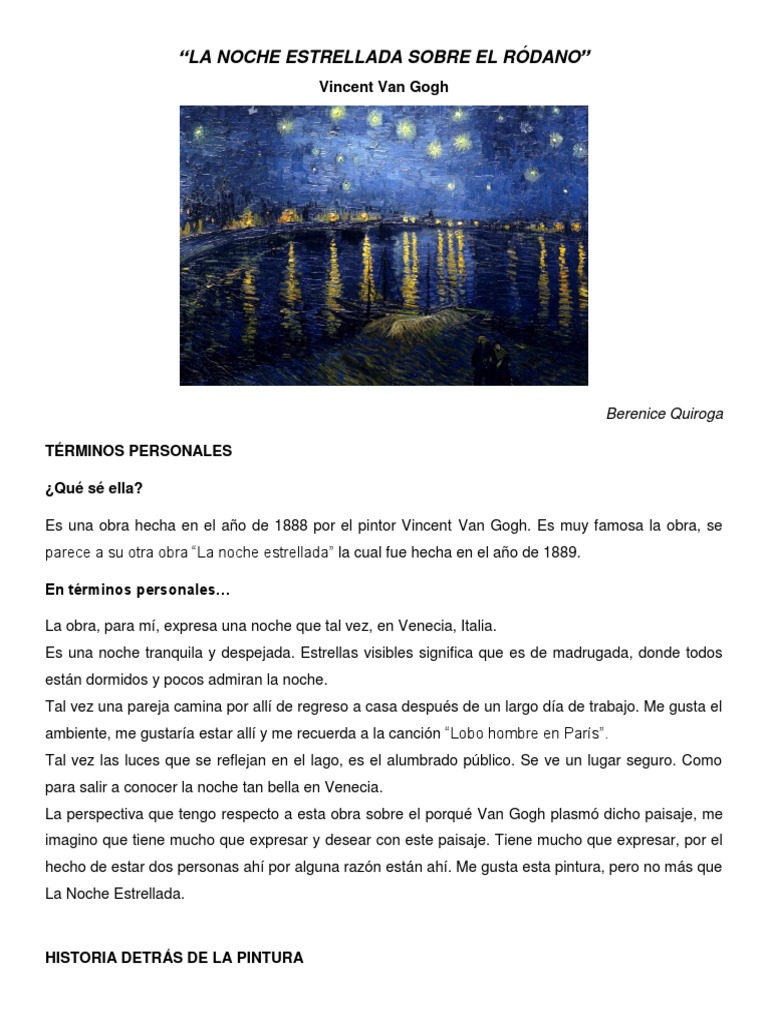 La Noche Estrellada Vincent Van Gogh | PDF | Vincent Van Gogh | Pinturas