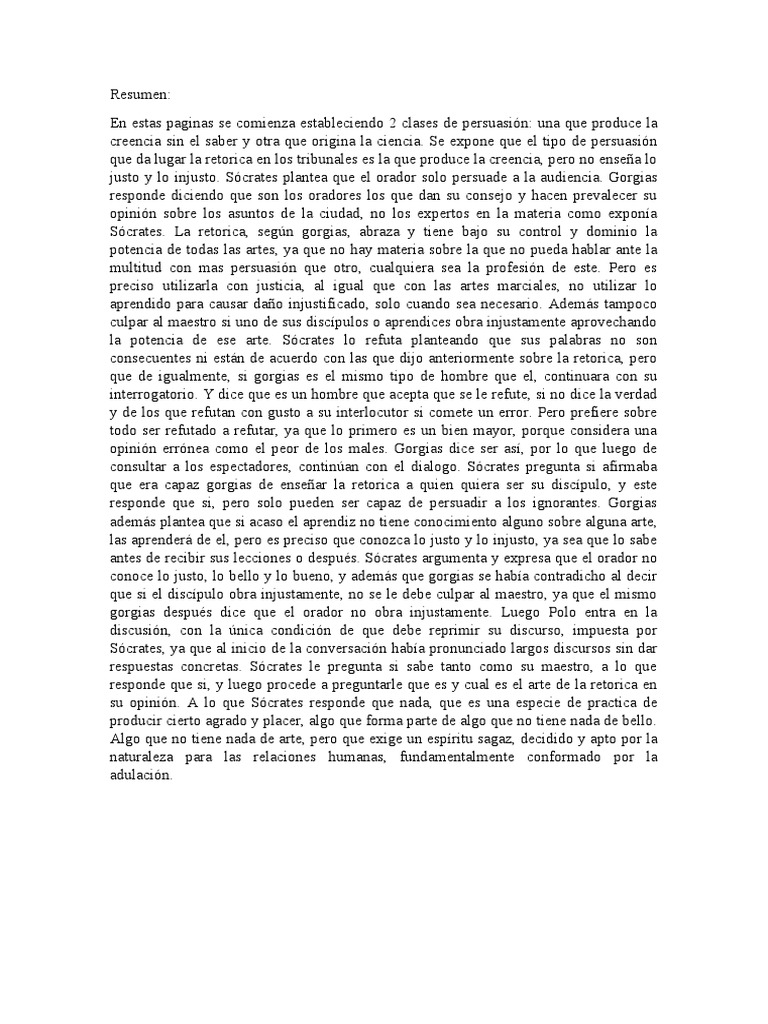 Resumen Gorgias 454b-463b | PDF